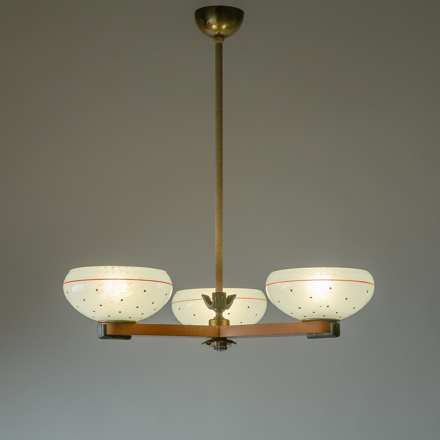 Hand-Painted Glass and Wood Chandelier, 1930s – mdrn